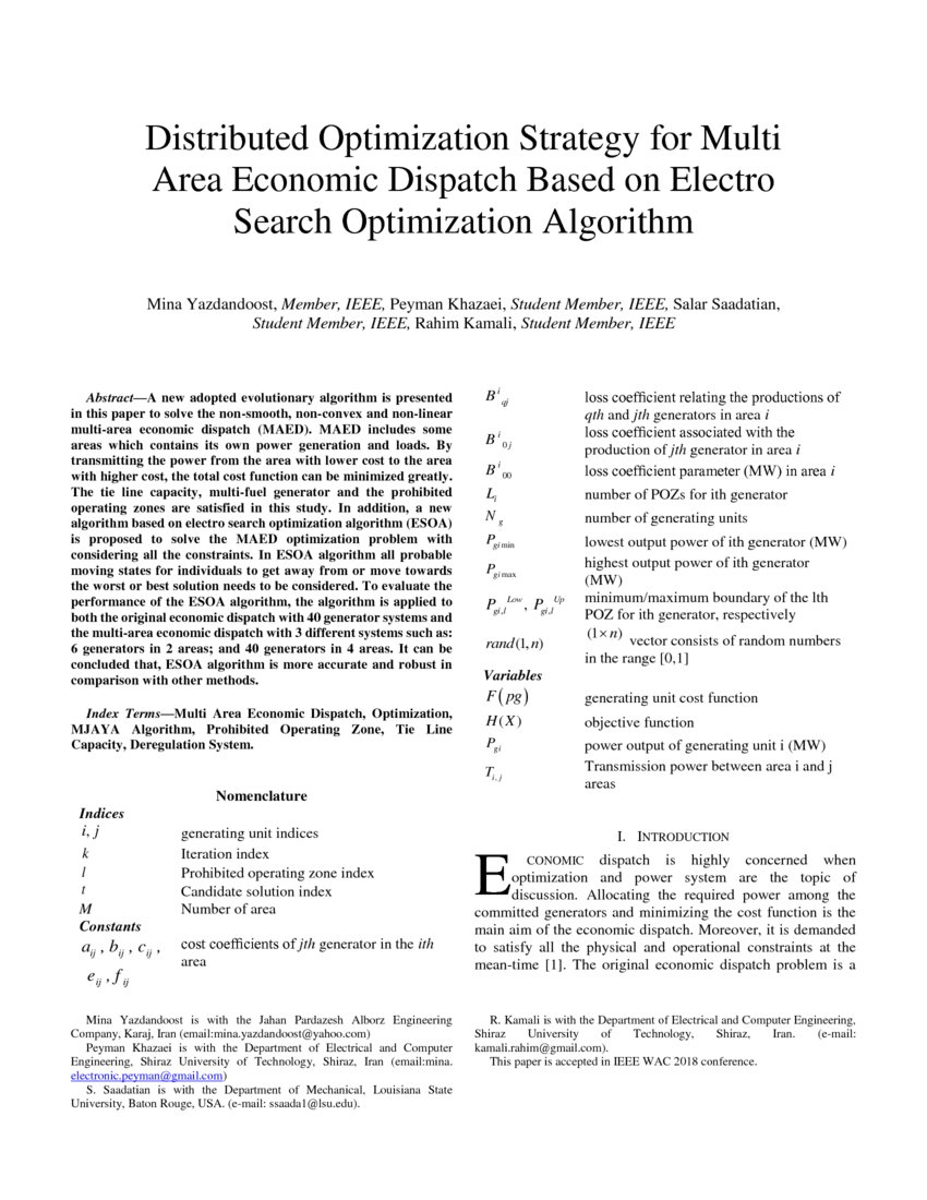 Distributed Optimization Strategy For Multi Area Economic Dispatch Based On Electro Search