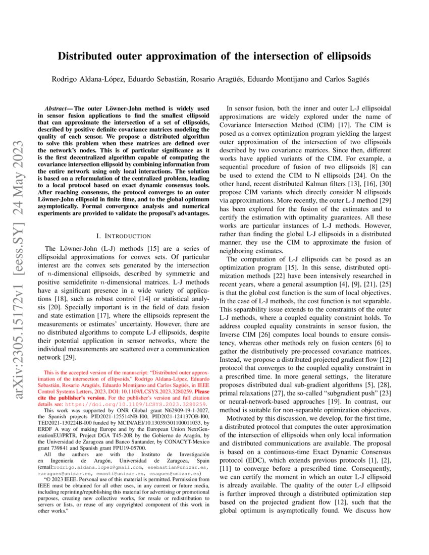 Distributed Outer Approximation Of The Intersection Of Ellipsoids Deepai