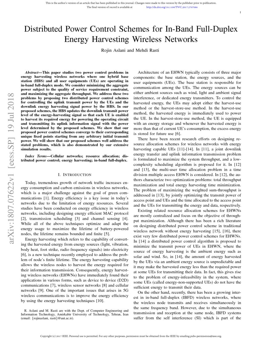 Distributed Power Control Schemes for In-Band Full-Duplex Energy ...