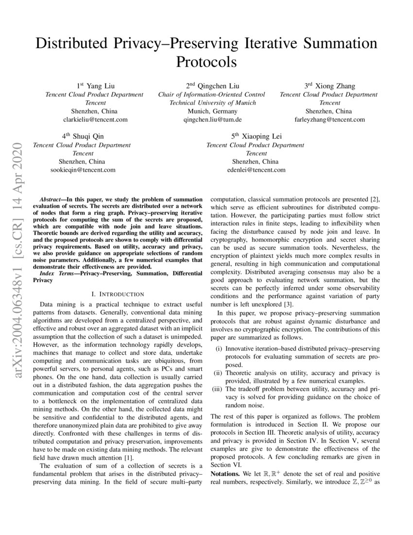Distributed Privacy Preserving Iterative Summation Protocols Deepai