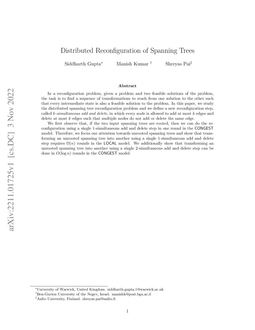 Distributed Reconfiguration Of Spanning Trees Deepai