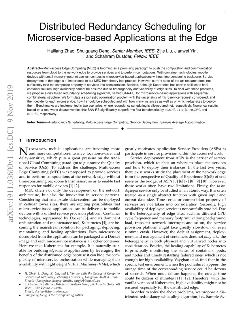Distributed Redundancy Scheduling For Microservice Based Applications At The Edge Deepai