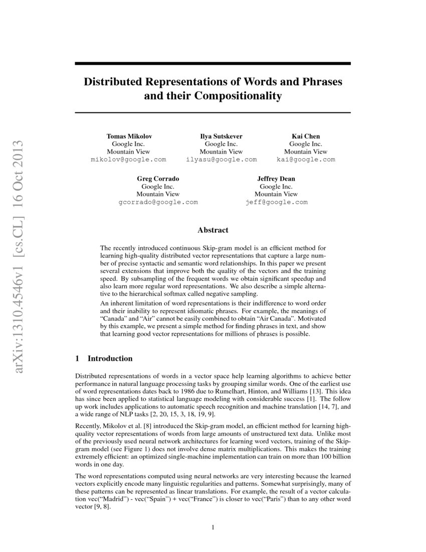 Distributed Representations of Words and Phrases and their Compositionality | DeepAI