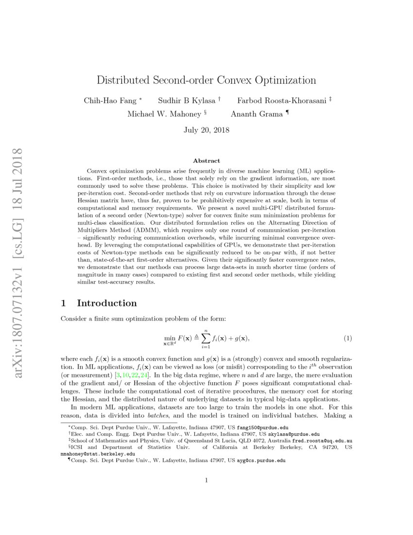 Distributed Second Order Convex Optimization Deepai