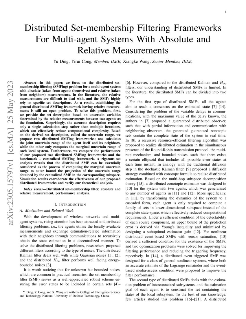 Distributed Set-membership Filtering Frameworks For Multi-agent Systems With Absolute and ...