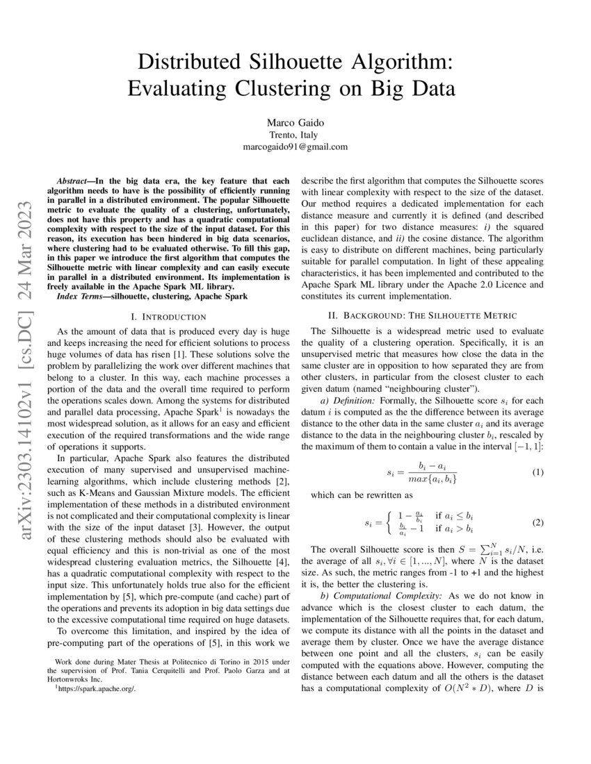 Distributed Silhouette Algorithm: Evaluating Clustering on Big Data ...