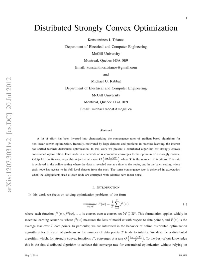 Distributed Strongly Convex Optimization Deepai