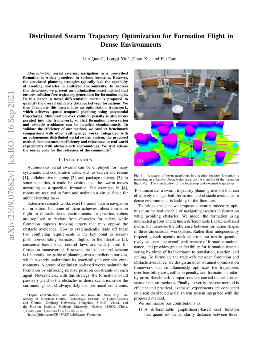 Distributed Swarm Trajectory Optimization for Formation Flight in Dense Environments | DeepAI