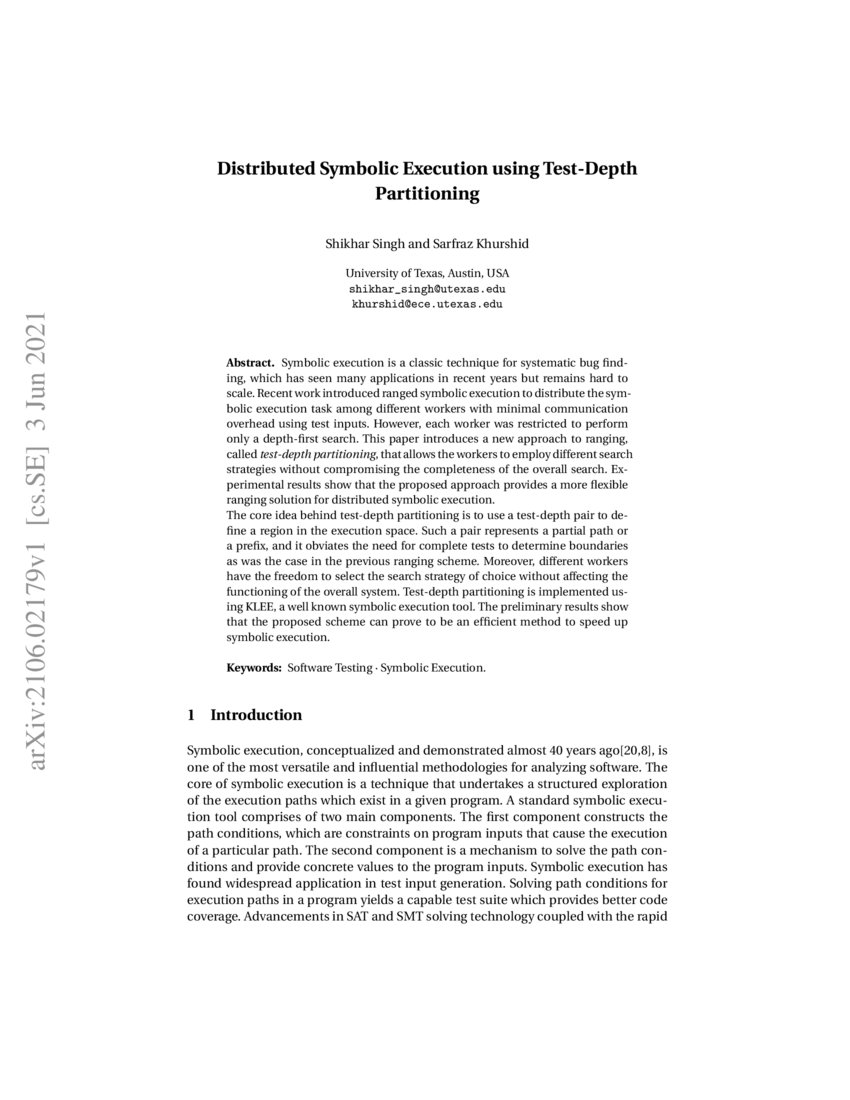 Distributed Symbolic Execution Using Test Depth Partitioning Deepai