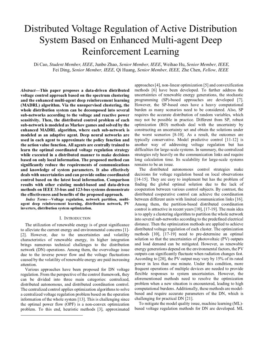 Distributed Voltage Regulation Of Active Distribution System Based On