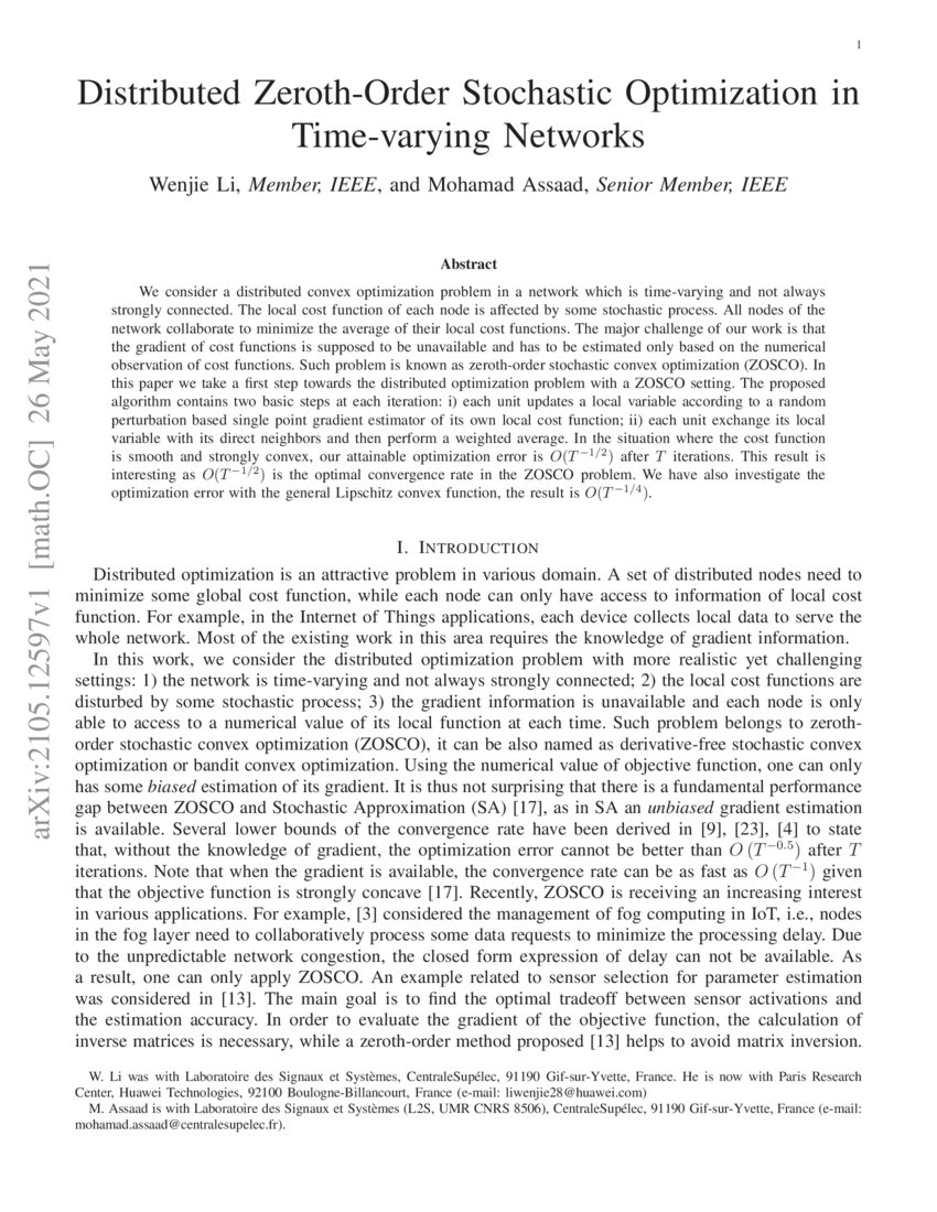 Distributed Zeroth-Order Stochastic Optimization in Time-varying ... Distributed Zeroth-Order Stochastic Optimization in Time-varying ...