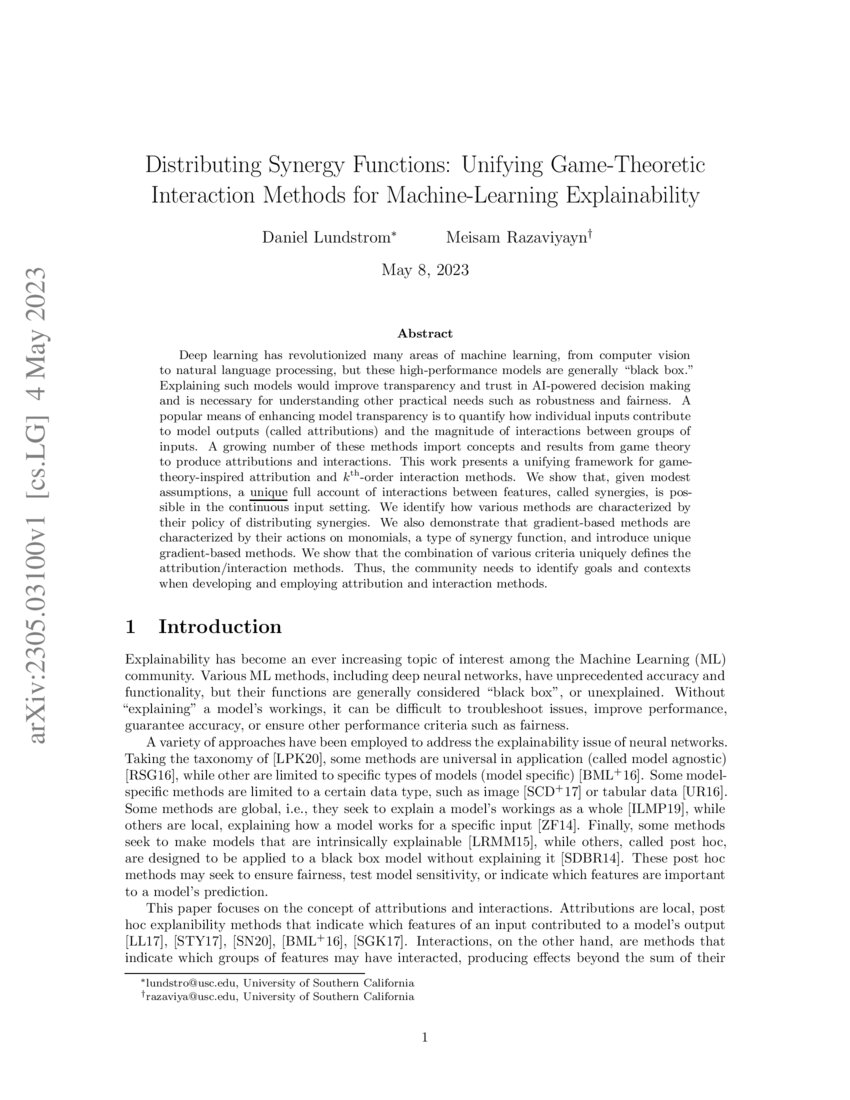 Distributing Synergy Functions Unifying Game Theoretic Interaction Methods For Machine Learning 1795