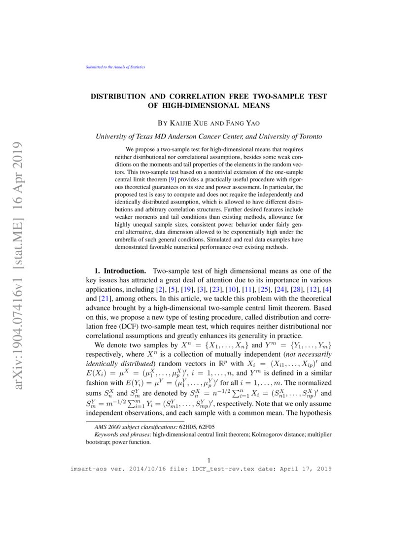 Distribution and correlation free two-sample test of high-dimensional ...