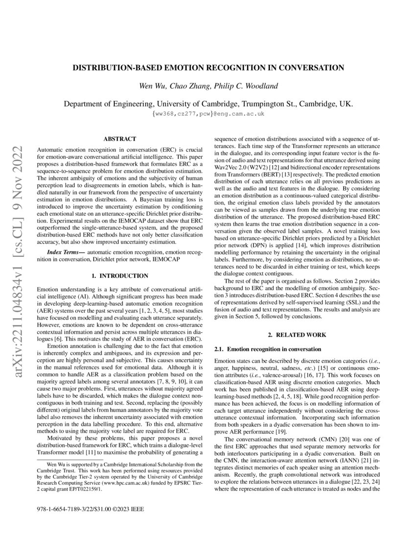 Distribution Based Emotion Recognition In Conversation Deepai