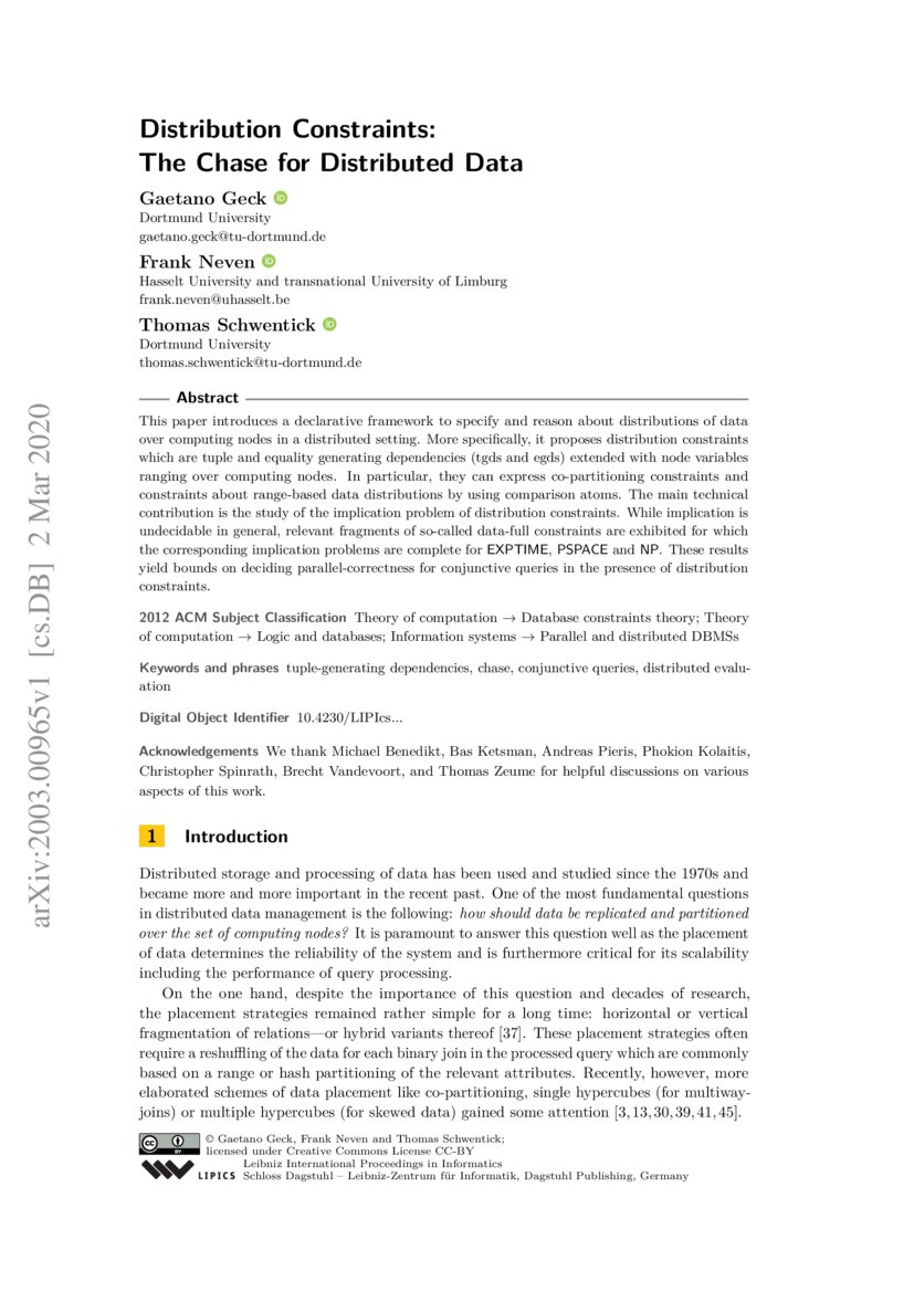Distribution Constraints: The Chase for Distributed Data | DeepAI
