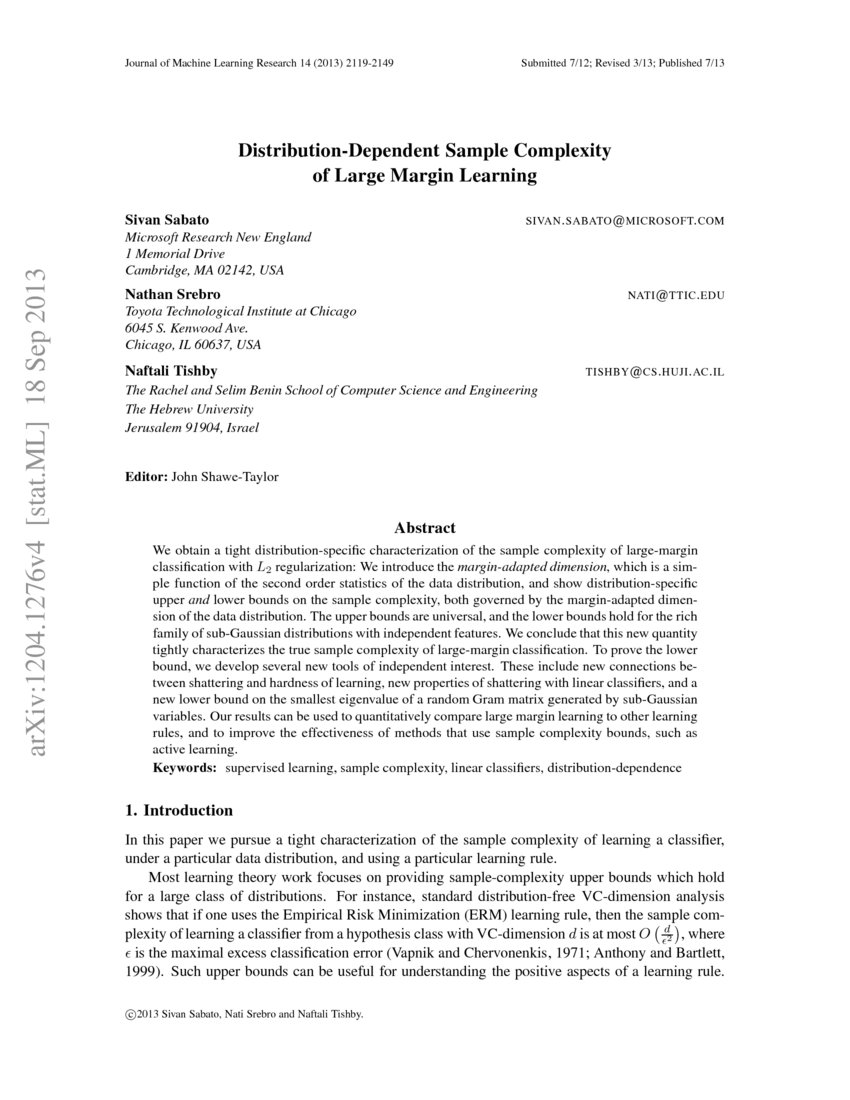 Distribution-Dependent Sample Complexity of Large Margin Learning | DeepAI