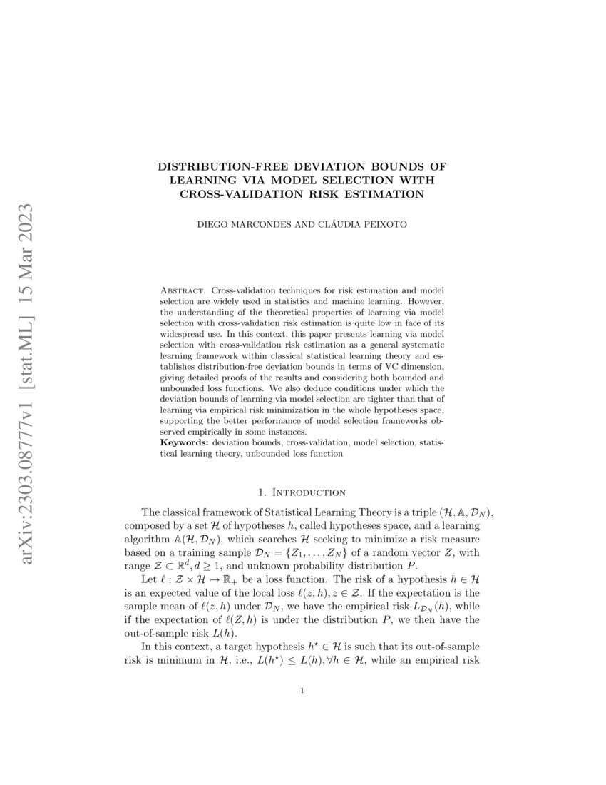 Distribution Free Deviation Bounds Of Learning Via Model Selection With