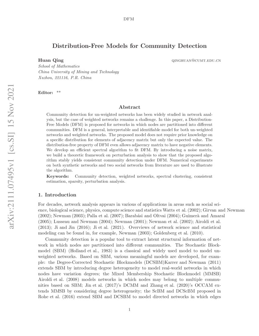 Distribution Free Models For Community Detection Deepai