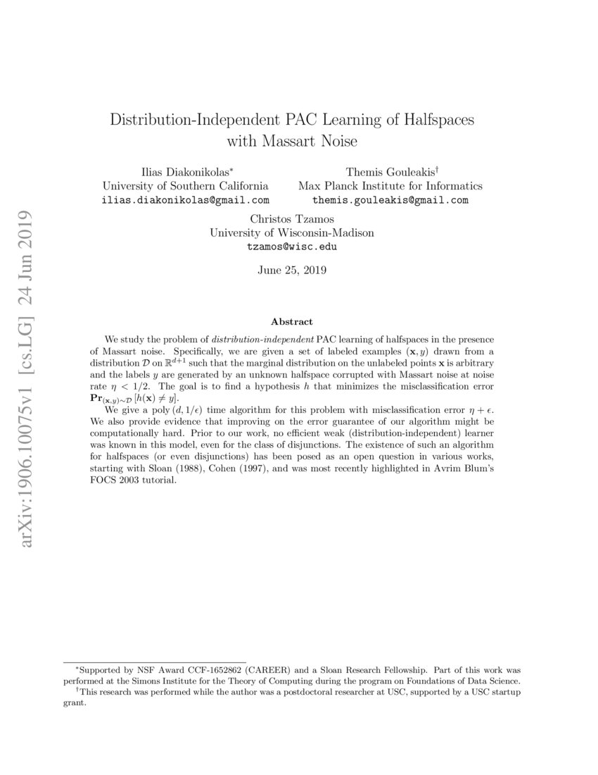 Distribution Independent Pac Learning Of Halfspaces With Massart Noise Deepai