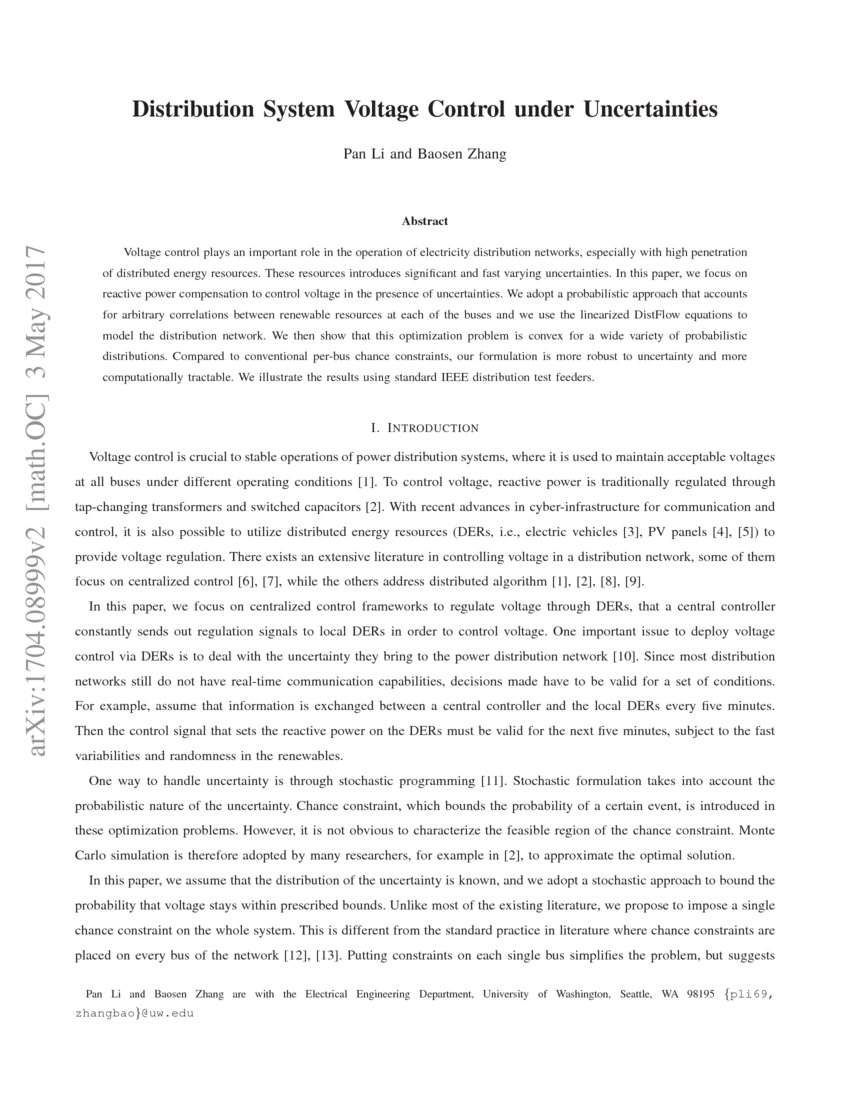 Distribution System Voltage Control under Uncertainties | DeepAI