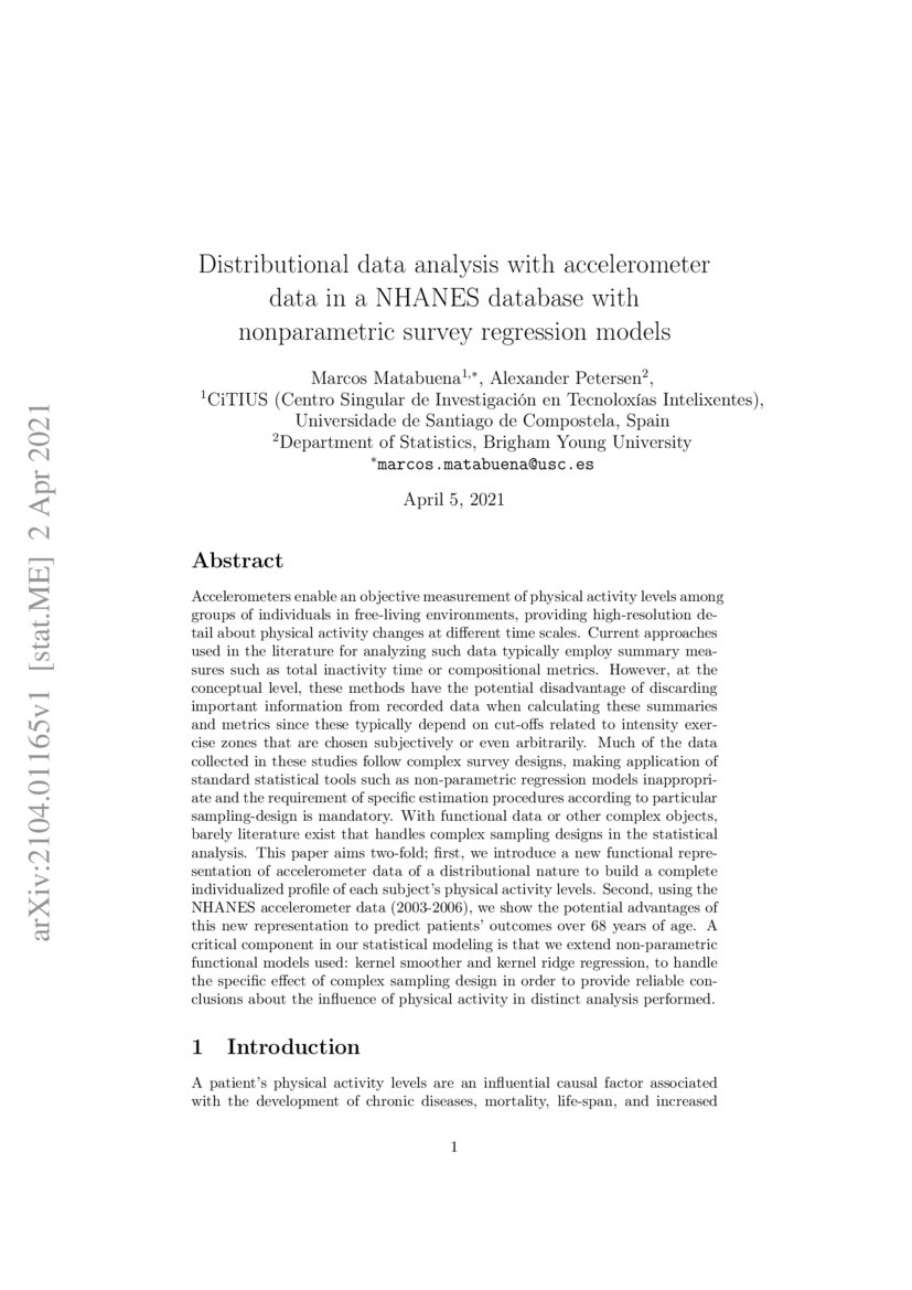 Distributional Data Analysis With Accelerometer Data In A Nhanes
