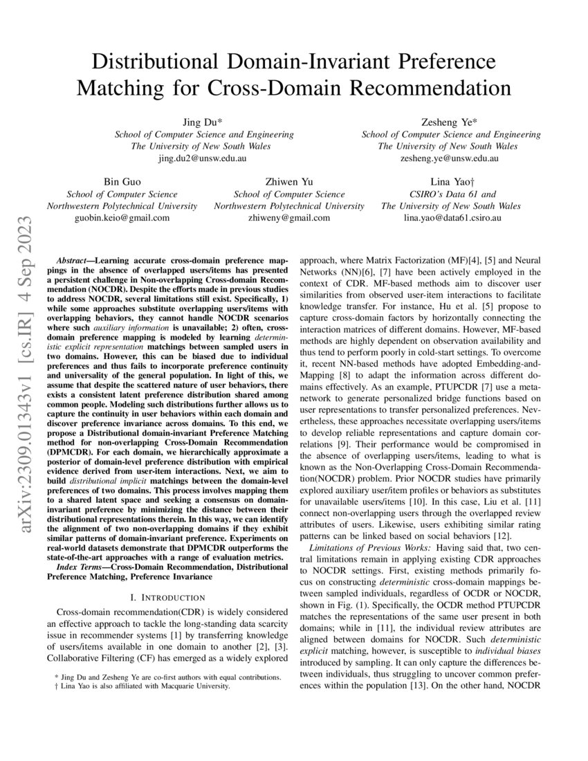 Distributional Domain Invariant Preference Matching For Cross Domain Recommendation Deepai