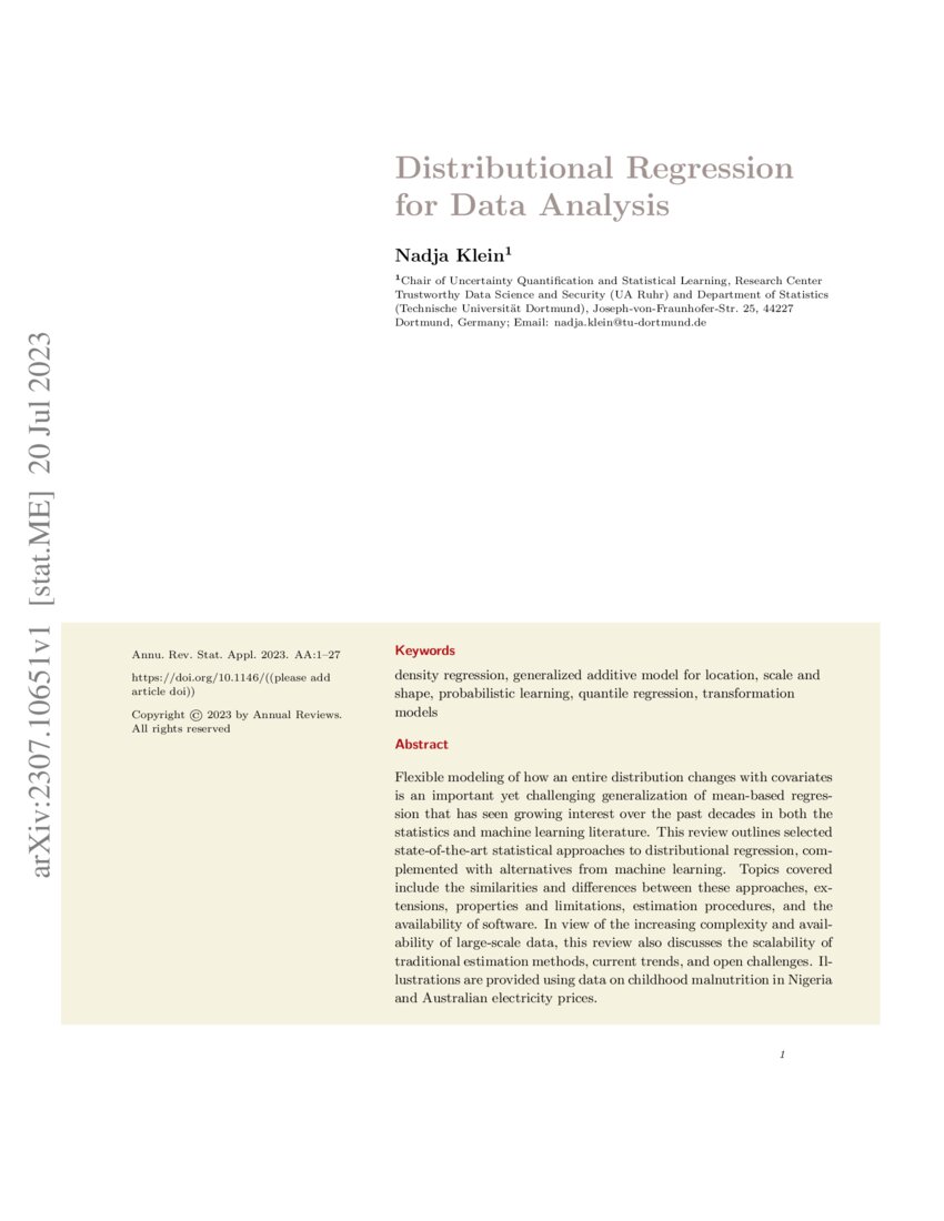 Distributional Regression for Data Analysis | DeepAI