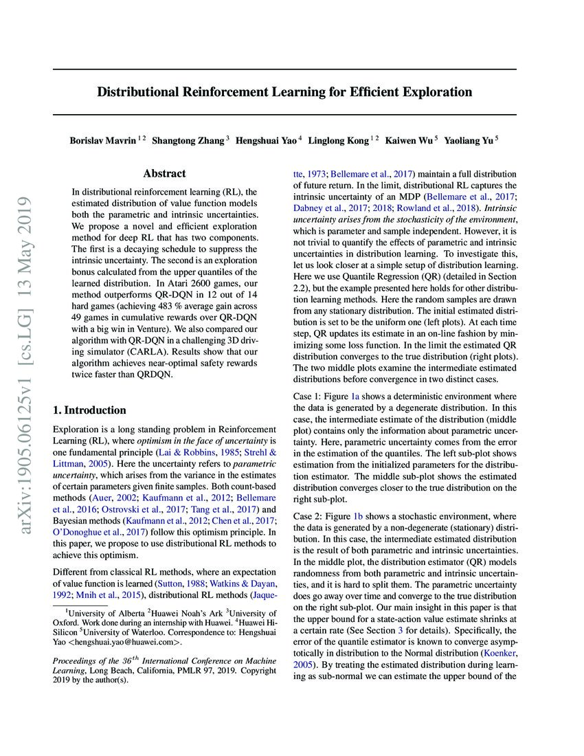 Distributional Reinforcement Learning for Efficient Exploration | DeepAI Distributional Reinforcement Learning for Efficient Exploration | DeepAI