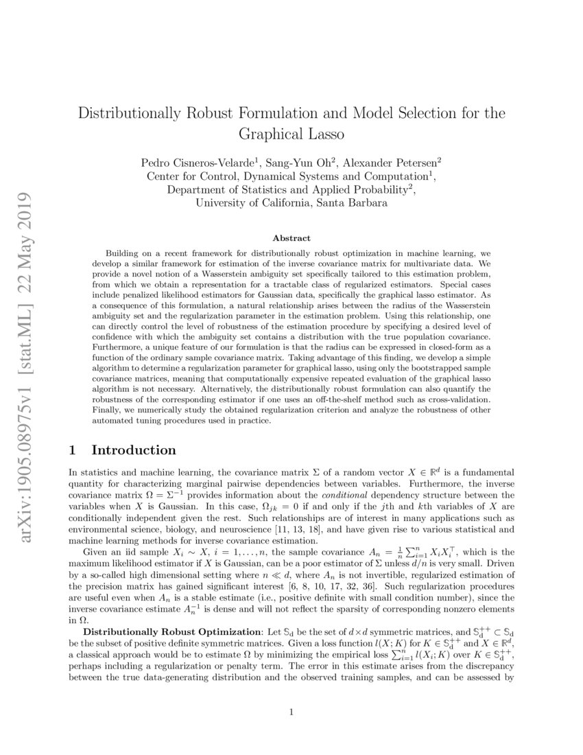 Distributionally Robust Formulation and Model Selection for the ...