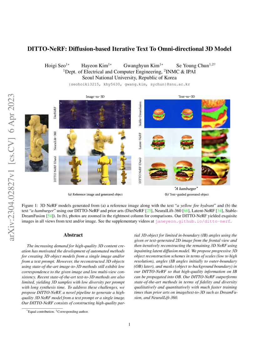 DITTO-NeRF: Diffusion-based Iterative Text To Omni-directional 3D Model | DeepAI