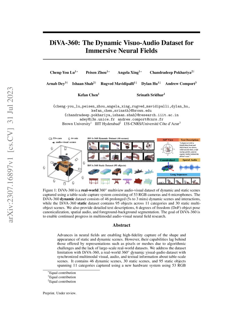 DiVA-360: The Dynamic Visuo-Audio Dataset for Immersive Neural Fields ...