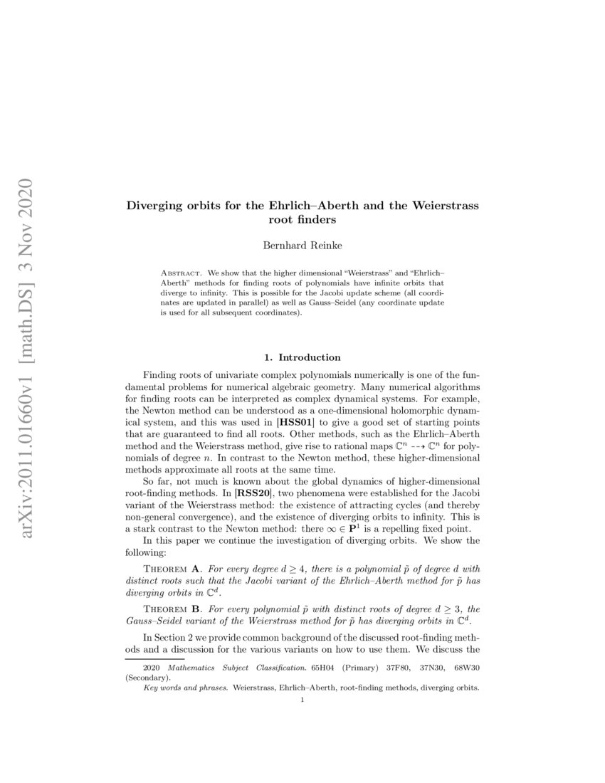 Diverging orbits for the Ehrlich-Aberth and the Weierstrass root ...