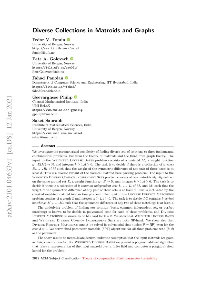 Diverse Collections in Matroids and Graphs | DeepAI