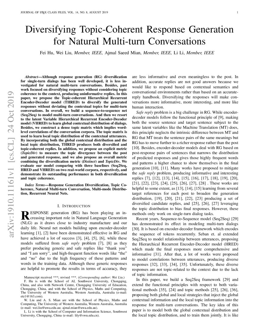 Diversifying Topic-Coherent Response Generation for Natural Multi-turn Conversations | DeepAI