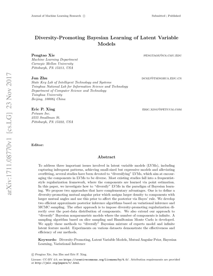 Diversity-Promoting Bayesian Learning of Latent Variable Models | DeepAI Diversity-Promoting Bayesian Learning of Latent Variable Models | DeepAI