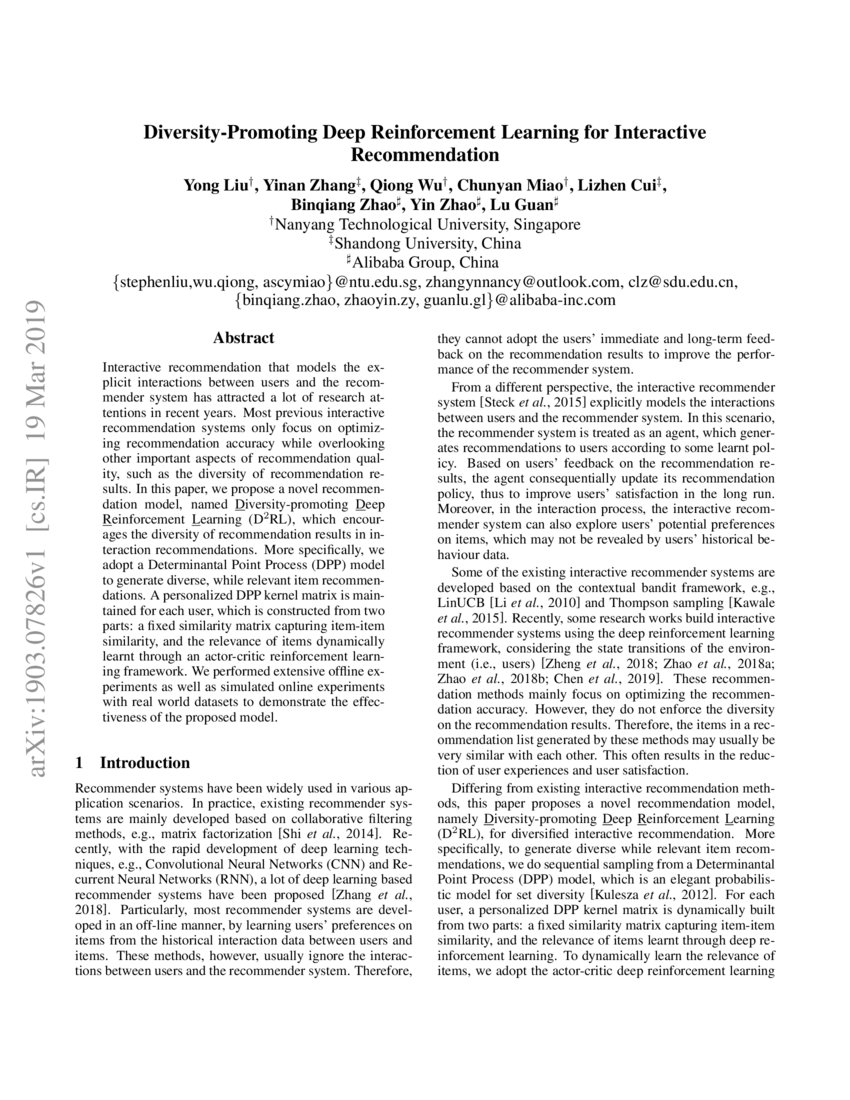 Diversity-Promoting Deep Reinforcement Learning for Interactive Recommendation | DeepAI