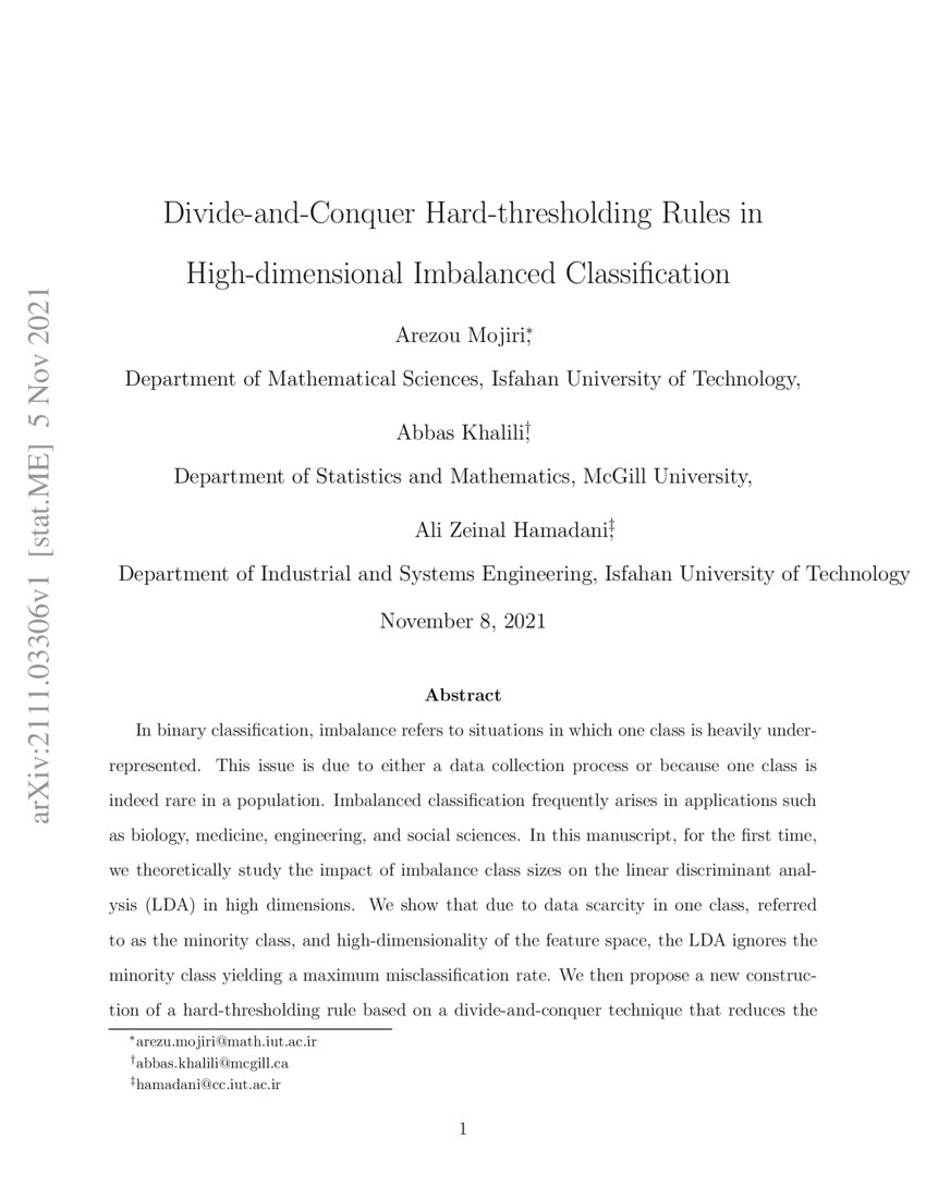 Divide-and-Conquer Hard-thresholding Rules in High-dimensional Imbalanced Classification | DeepAI
