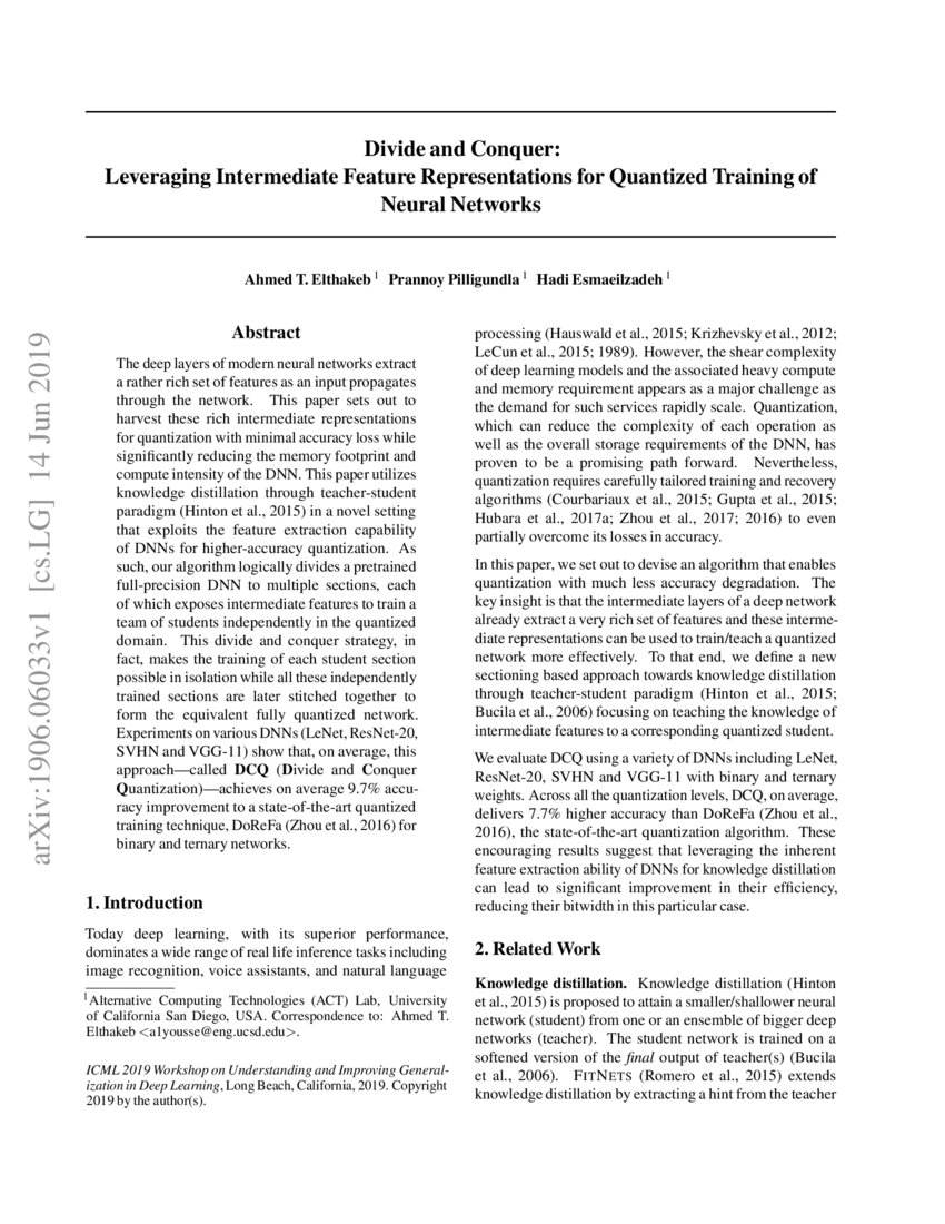 Divide and Conquer: Leveraging Intermediate Feature Representations for Quantized Training of ...