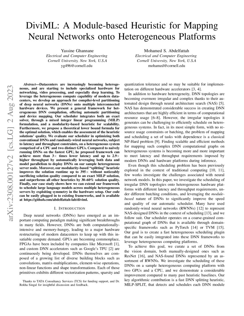Diviml A Module Based Heuristic For Mapping Neural Networks Onto Heterogeneous Platforms Deepai