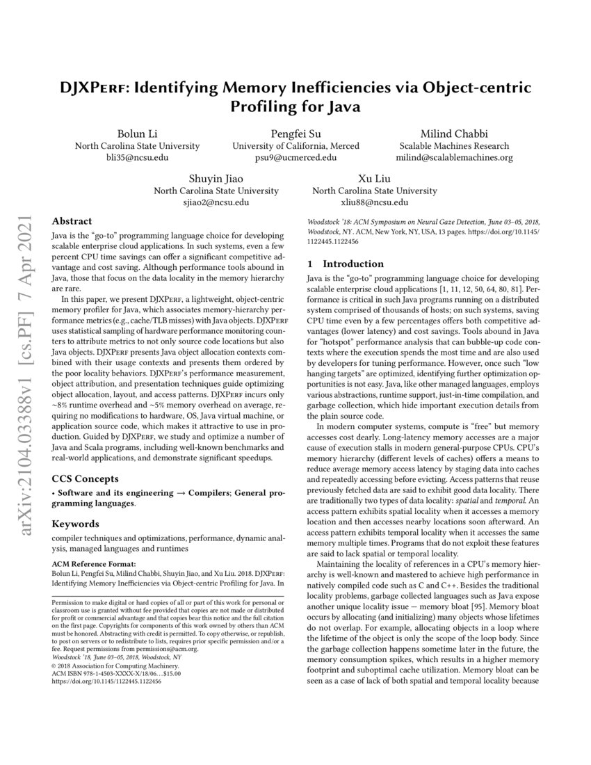 DJXPerf: Identifying Memory Inefficiencies via Object-centric Profiling ... DJXPerf: Identifying Memory Inefficiencies via Object-centric Profiling ...