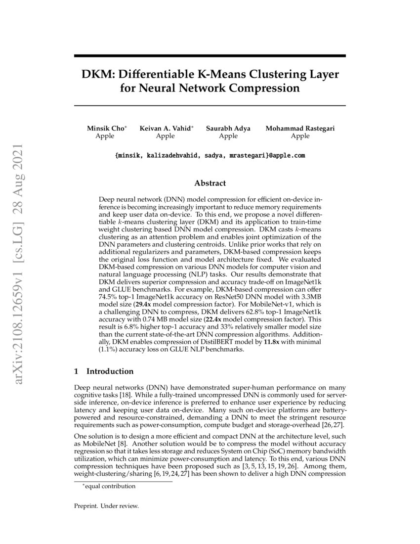 DKM: Differentiable K-Means Clustering Layer for Neural Network Compression | DeepAI