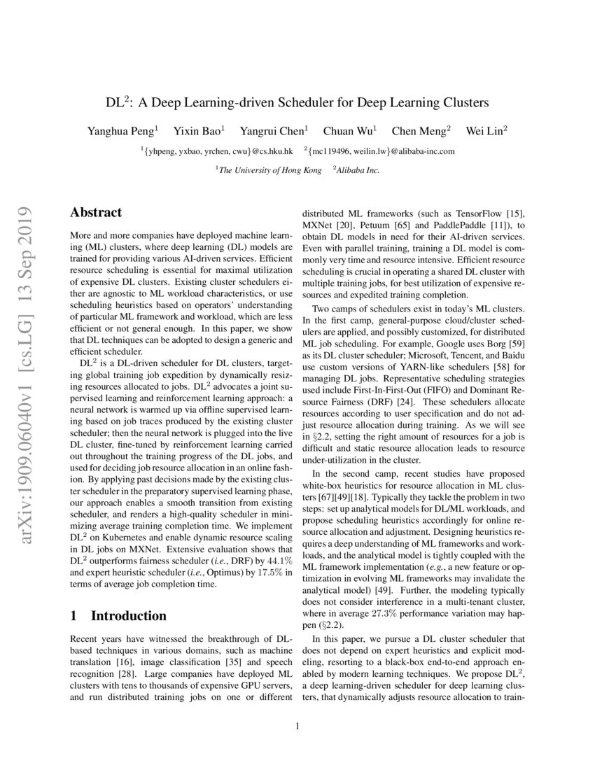 DL2: A Deep Learning-driven Scheduler for Deep Learning Clusters | DeepAI