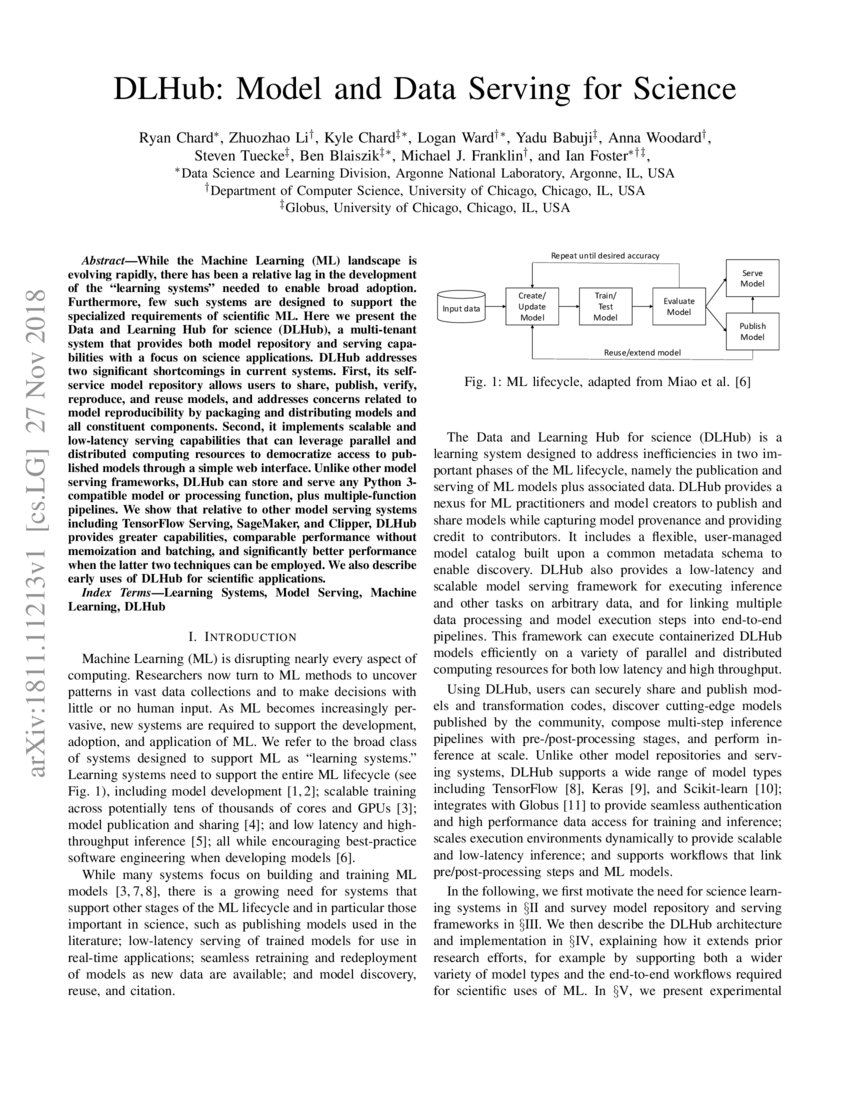 DLHub: Model and Data Serving for Science | DeepAI