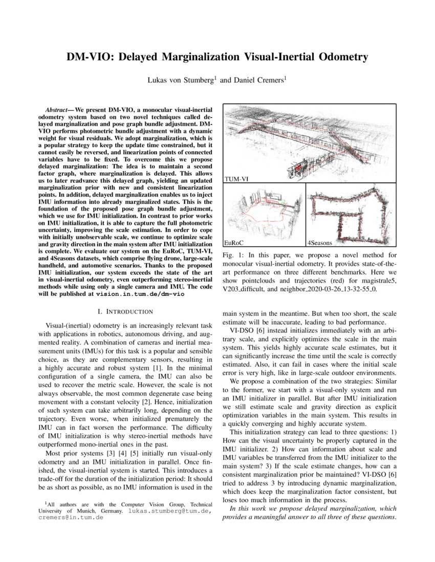 DM-VIO: Delayed Marginalization Visual-Inertial Odometry | DeepAI