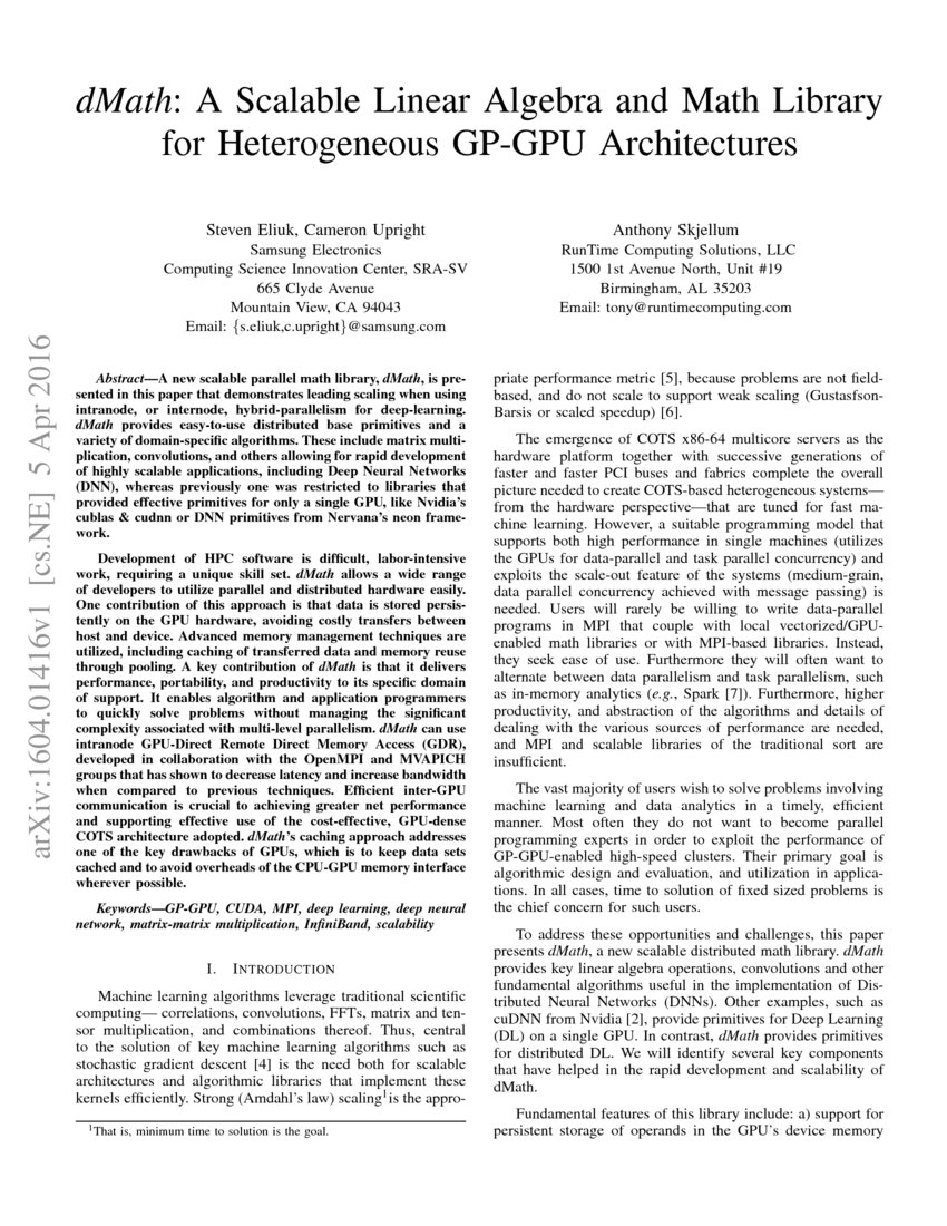 Dmath A Scalable Linear Algebra And Math Library For Heterogeneous Gp