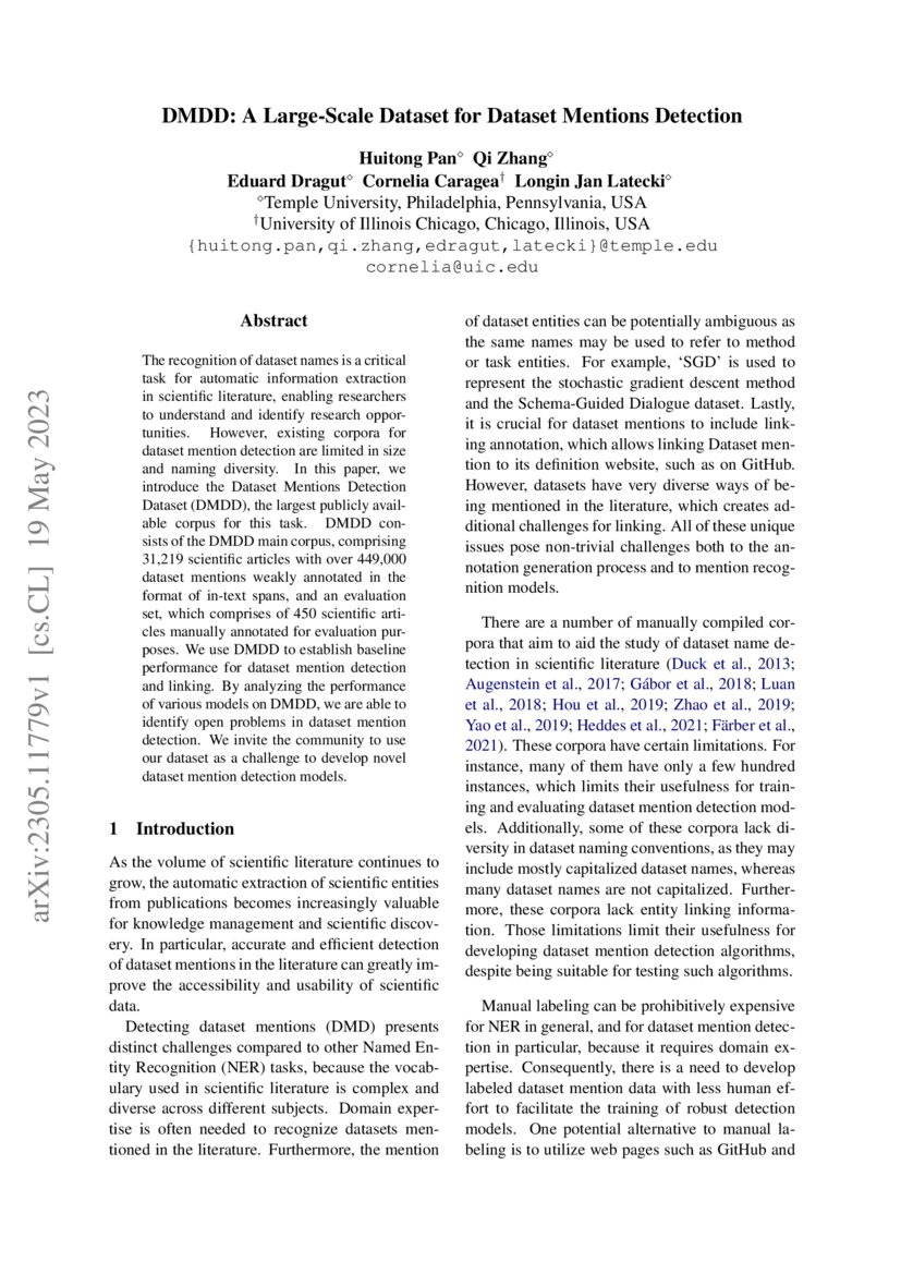 Dmdd A Large Scale Dataset For Dataset Mentions Detection Deepai