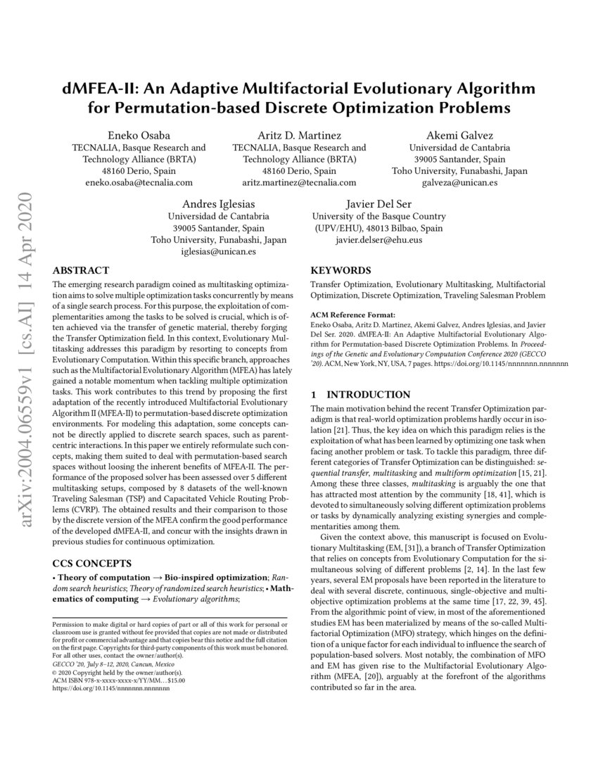 Dmfea Ii An Adaptive Multifactorial Evolutionary Algorithm For Permutation Based Discrete