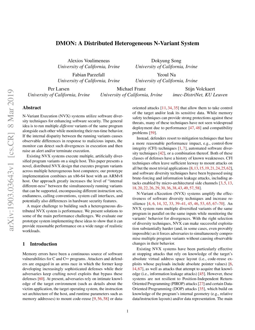 DMON: A Distributed Heterogeneous N-Variant System | DeepAI
