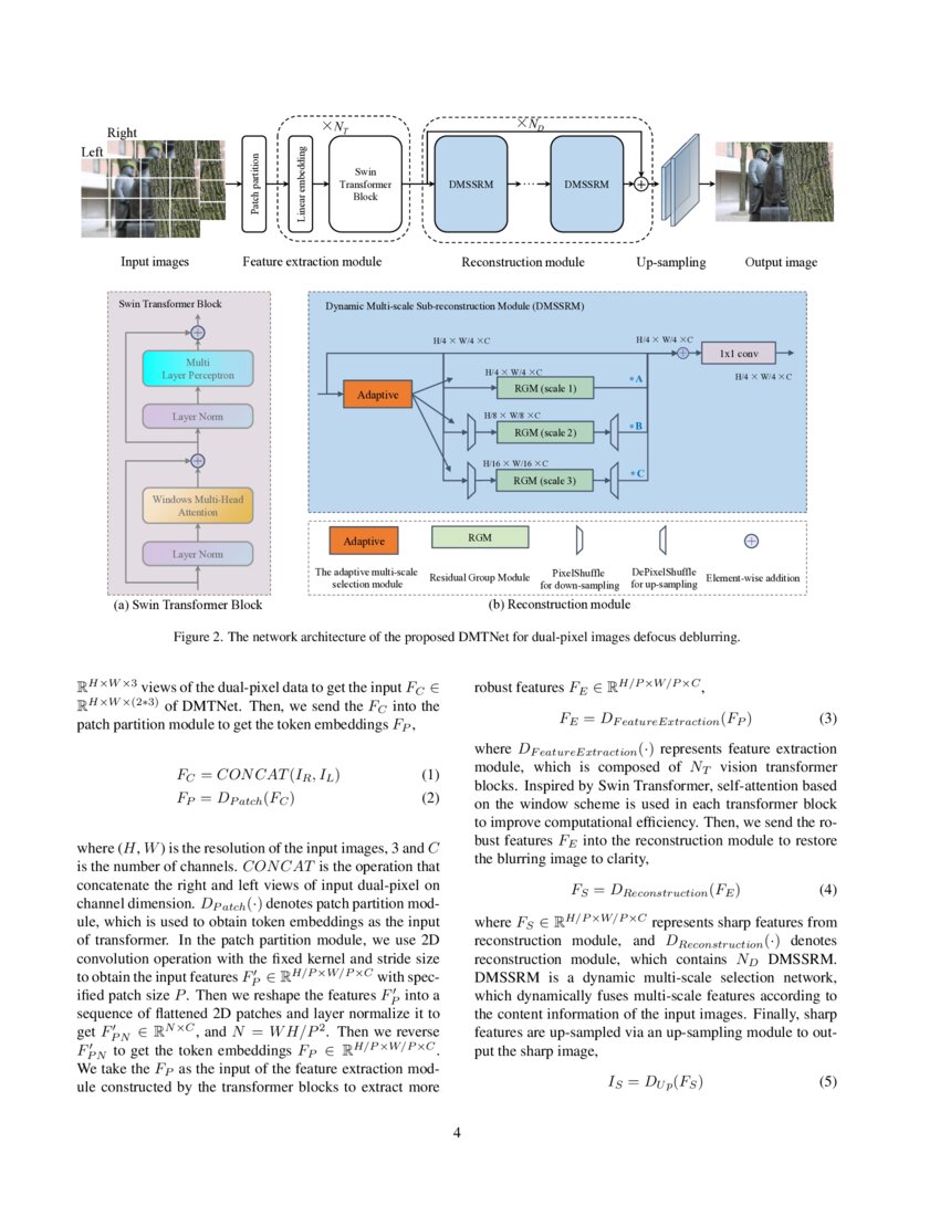 DMTNet: Dynamic Multi-scale Network for Dual-pixel Images Defocus Deblurring with Transformer ...