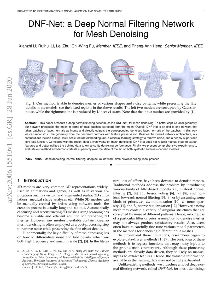 DNF-Net: a Deep Normal Filtering Network for Mesh Denoising | DeepAI